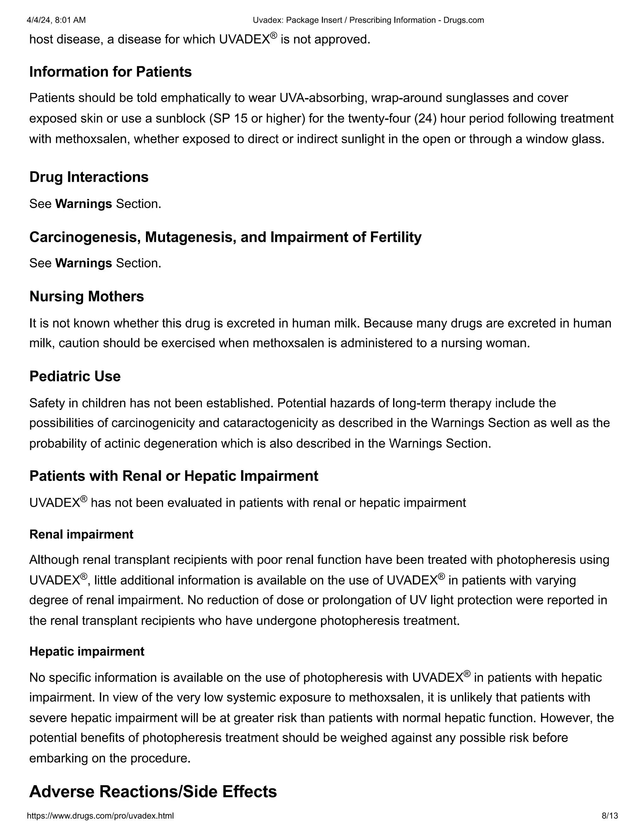 Presentation of Uvadex treatment and its profile | PDF