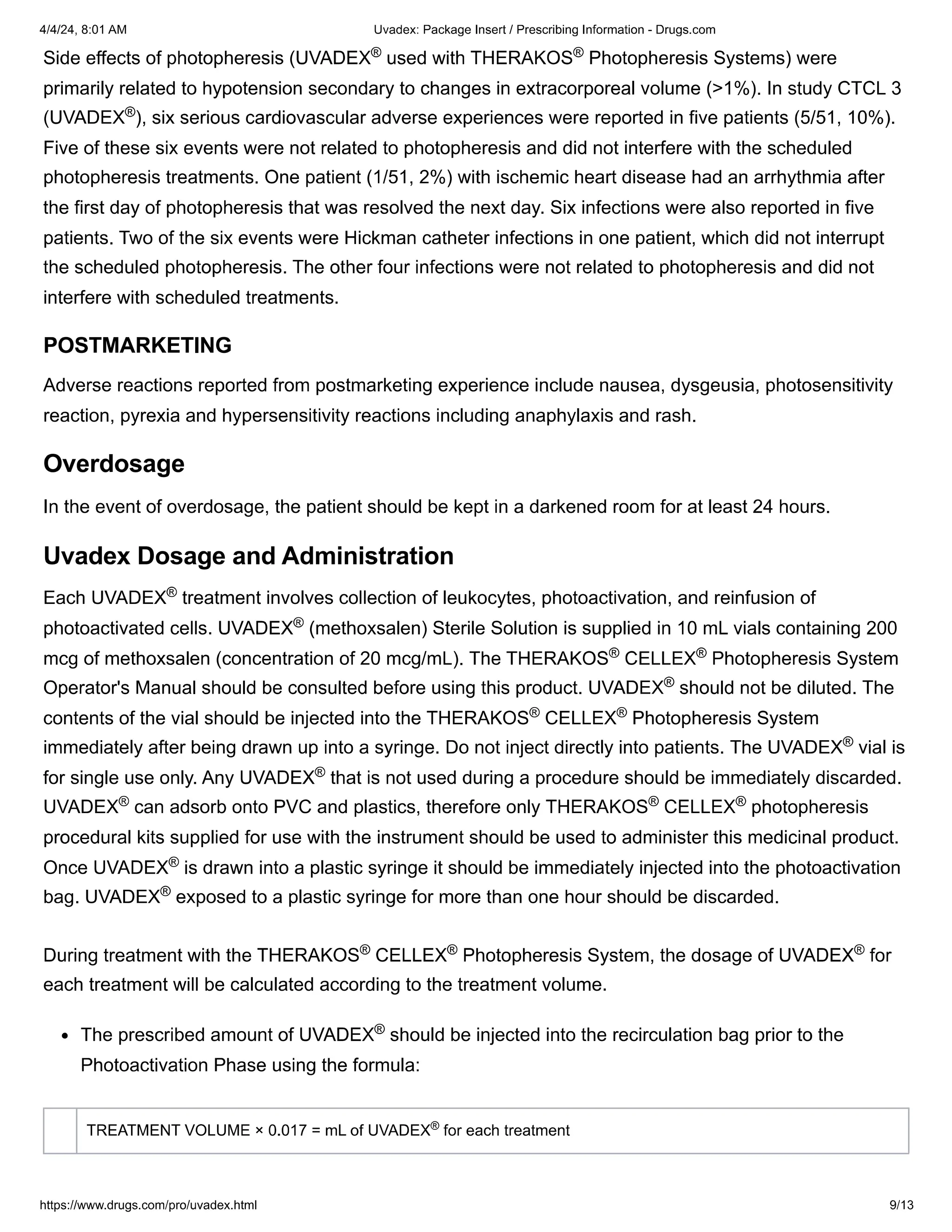 Presentation of Uvadex treatment and its profile | PDF