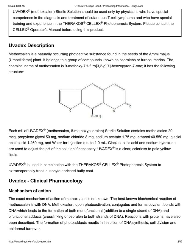Presentation of Uvadex treatment and its profile | PDF