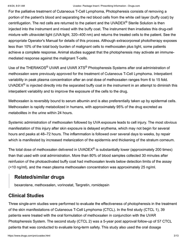 Presentation of Uvadex treatment and its profile | PDF