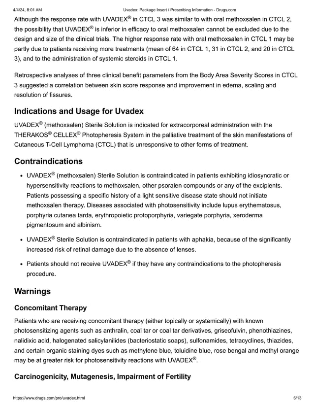 Presentation of Uvadex treatment and its profile | PDF