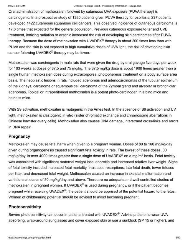 Presentation of Uvadex treatment and its profile | PDF