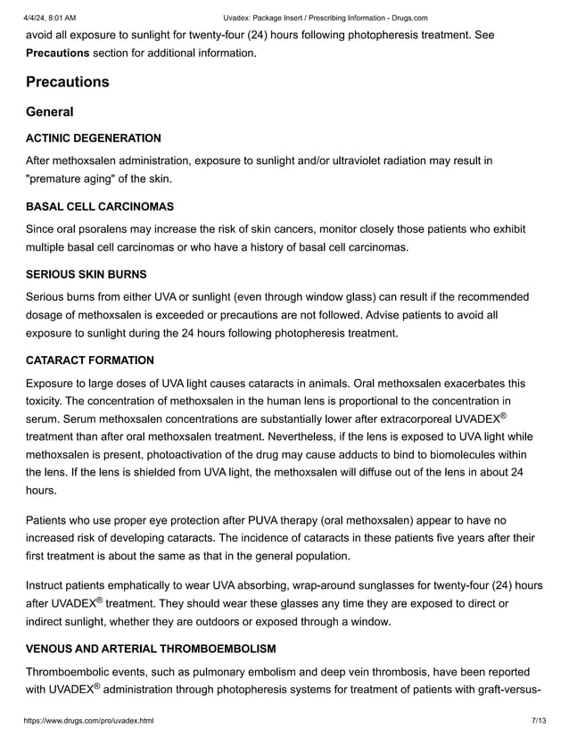 Presentation of Uvadex treatment and its profile | PDF