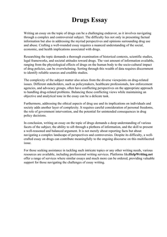 Drugs Essay. Eastern Michigan University | PDF | Substance Abuse ...