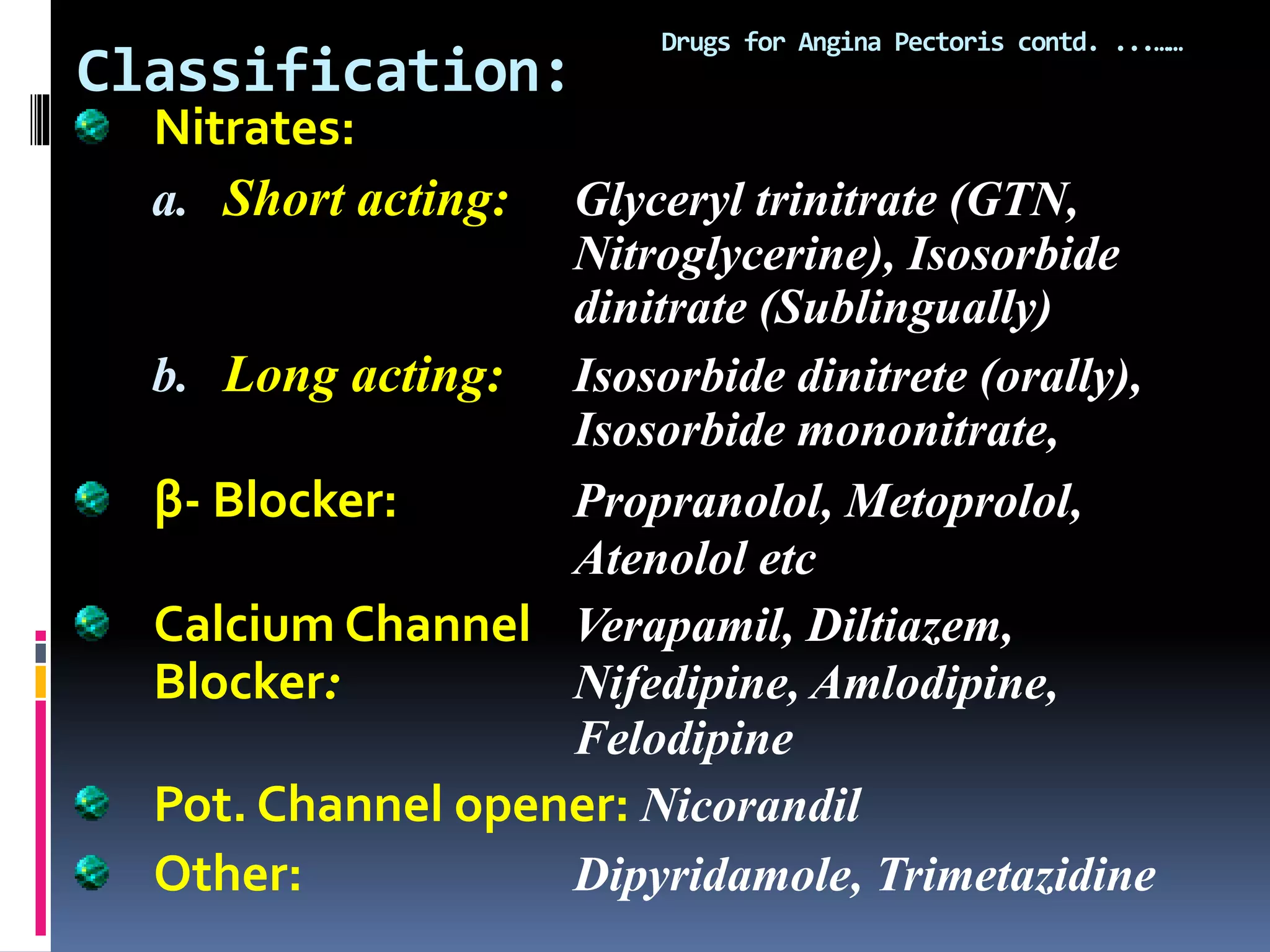Drugs for angina pectoris | PPTX