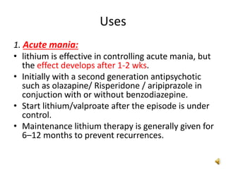 Pharmacology of Drugs used in bipolar disorder & mania | PPTX