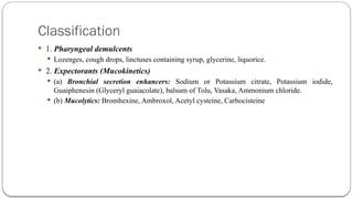 Pharmacology of Drugs Acting on Cough ppt | PPTX