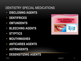 Drugs in dental pharmacology part 1 | PPTX