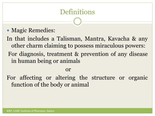 Drugs & magic remedies act 1954 & rules 1955 | PPTX | Pharmaceutical ...