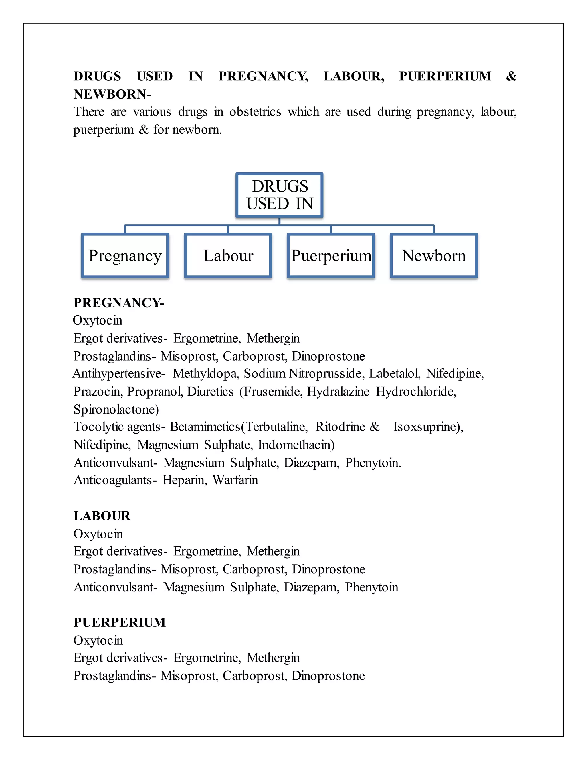 Drugs used in pregnancy, labour and puerperium | DOCX