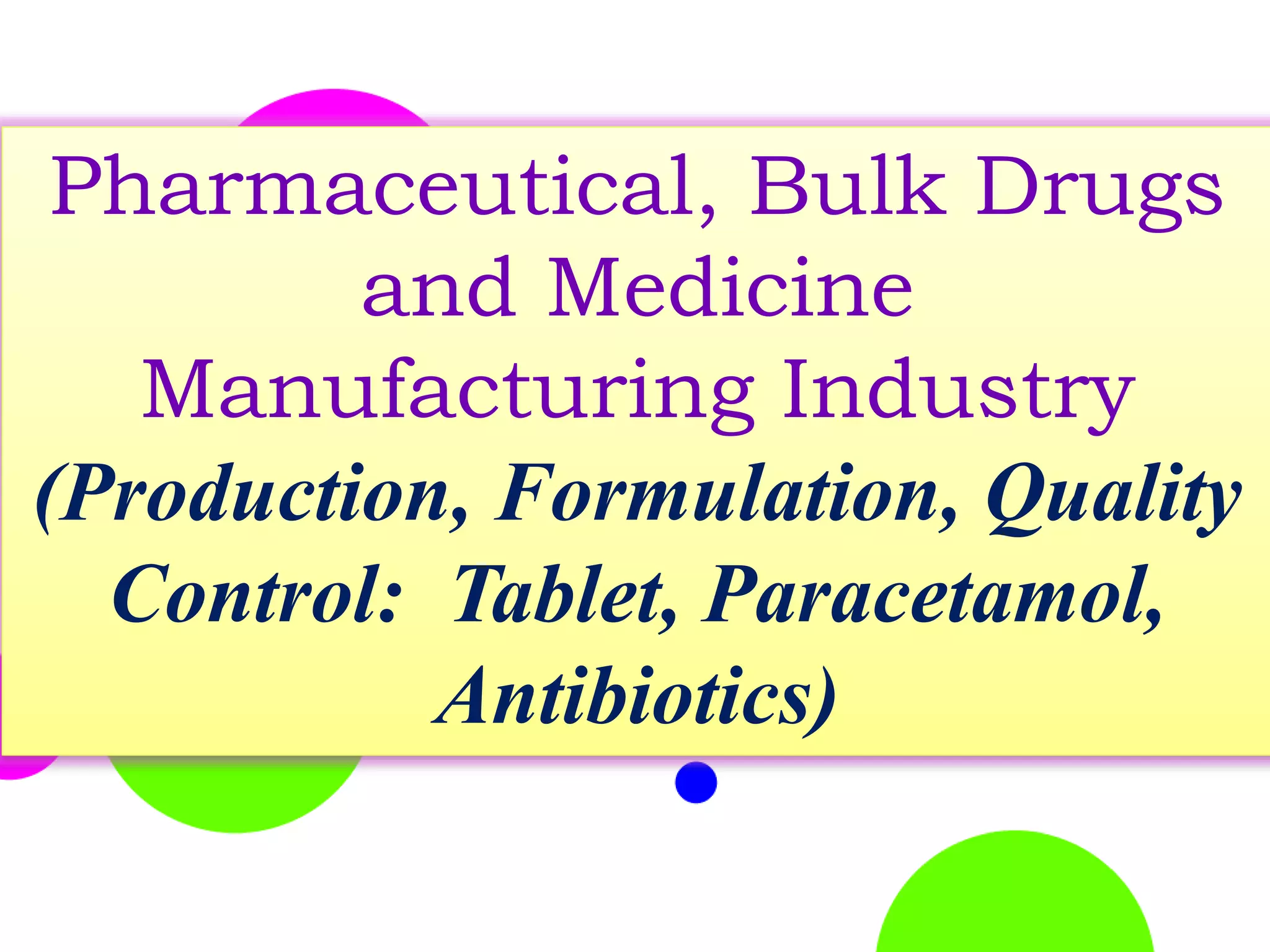 Pharmaceutical, Bulk Drugs and Medicine Manufacturing Industry ...