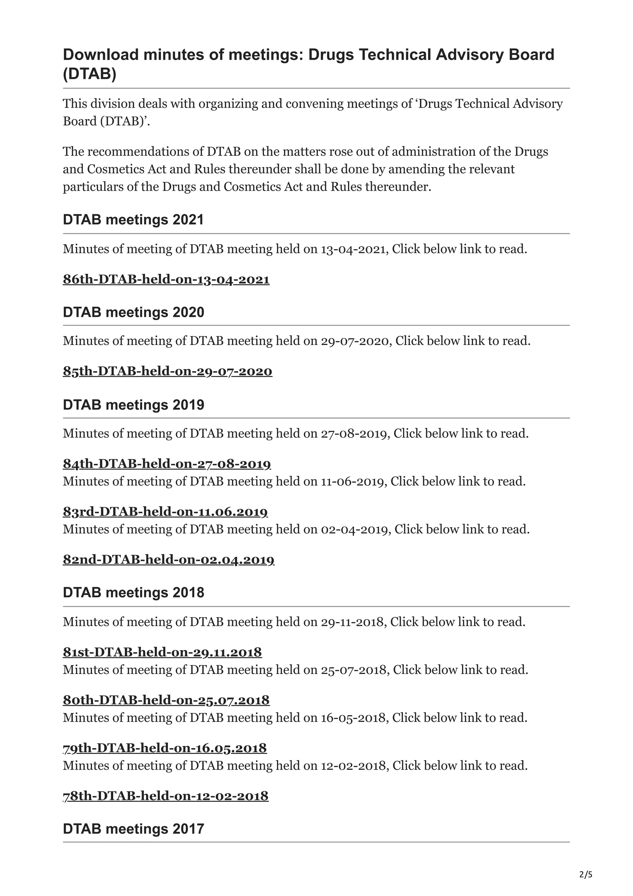 Drugs Technical Advisory Board (DTAB) Minutes of meetings | PDF