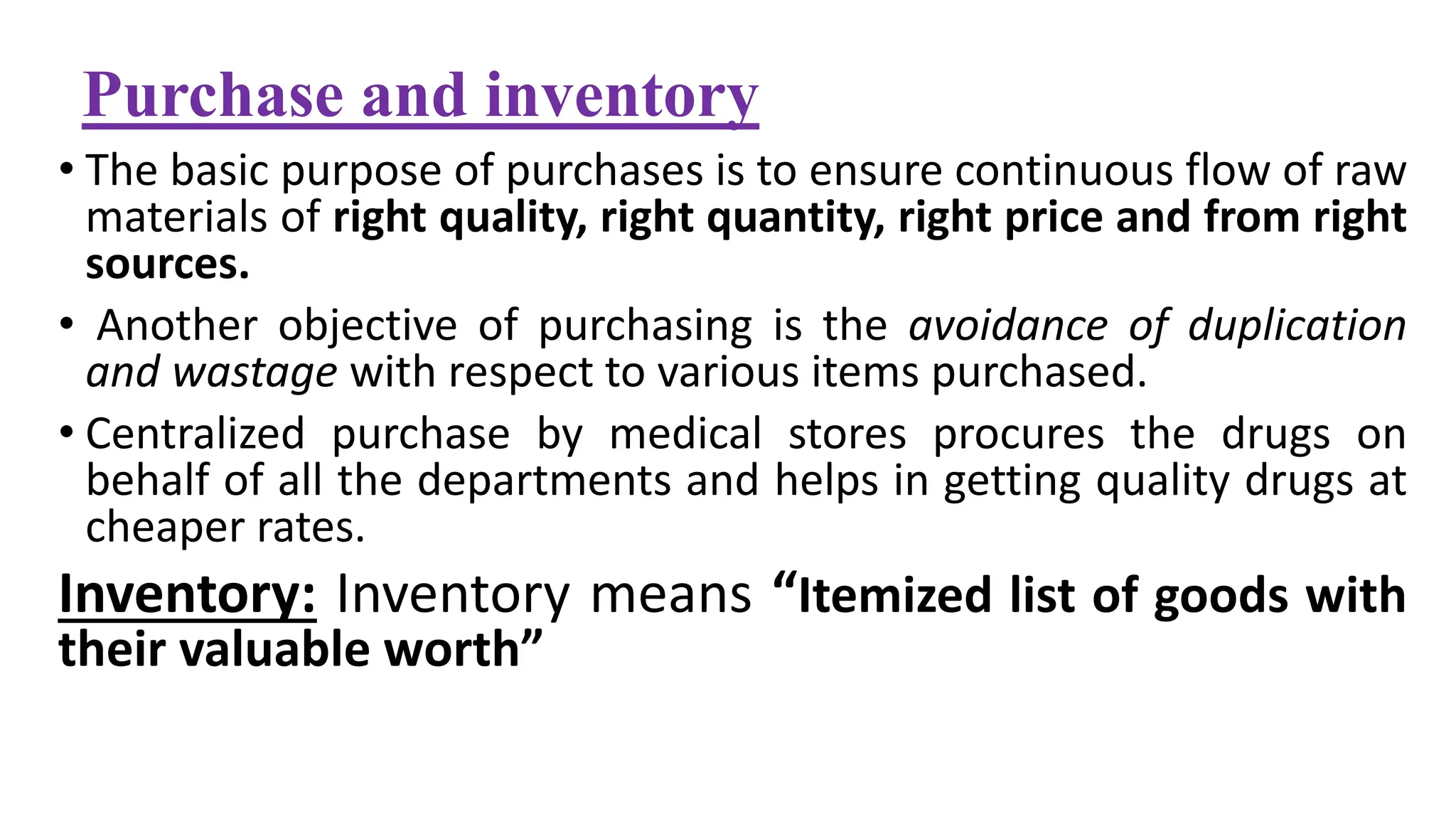 Drug store and inventory, Purchase, ABC method, EOQ, VED | PPTX