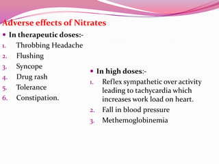 Drugs used for the treatment of myocardial ischemia | PPTX