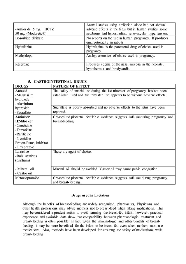 Drugs used in lactation and pregnacy | DOCX | Pregnancy | Reproductive ...