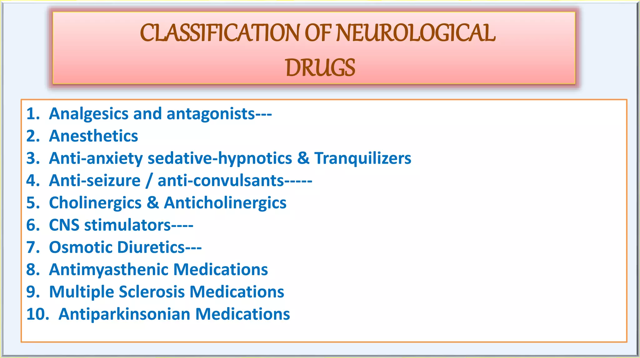 Drugs used in neurological disorder | PPTX
