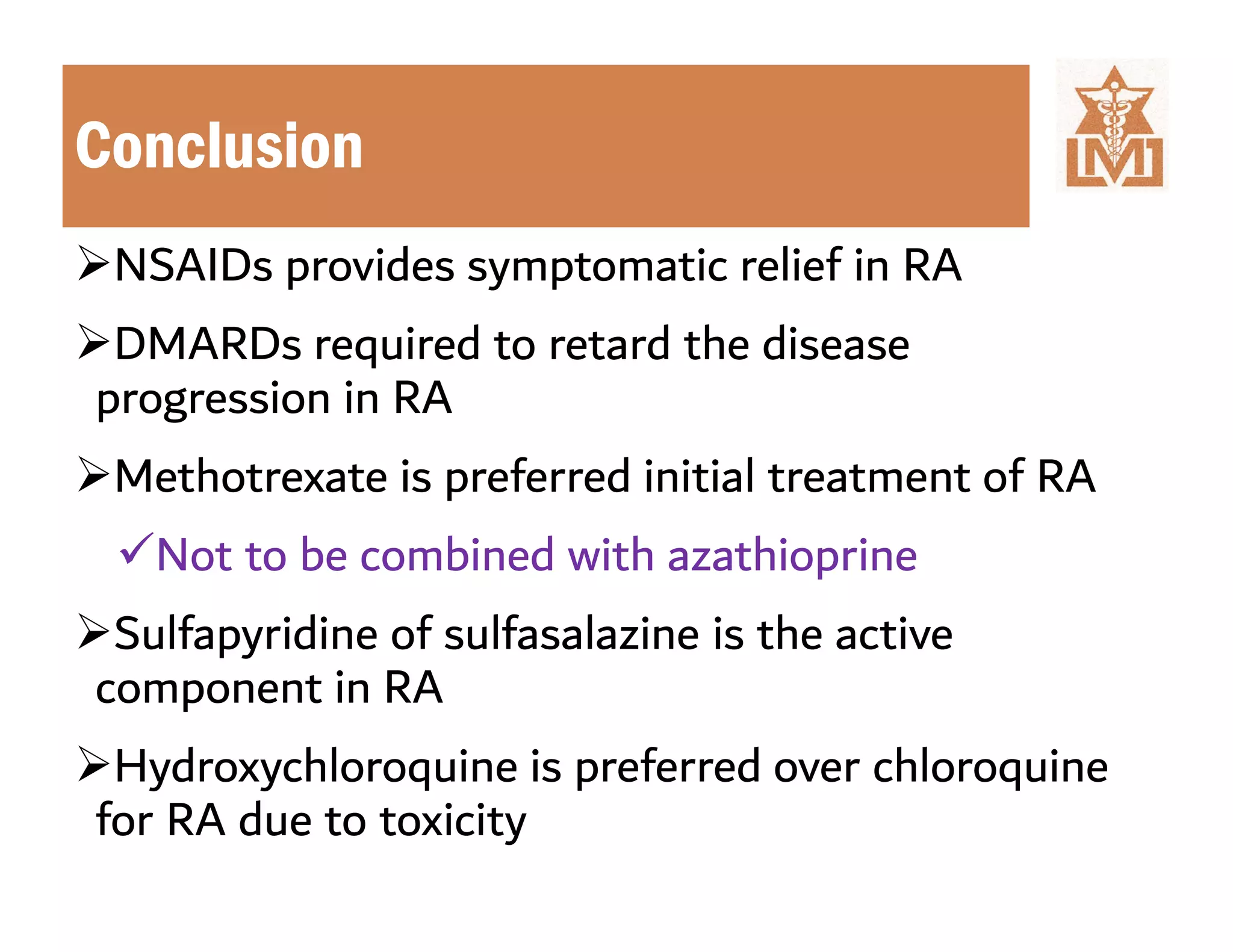Drugs used in treatment of rheumatoid arthiritis | PDF