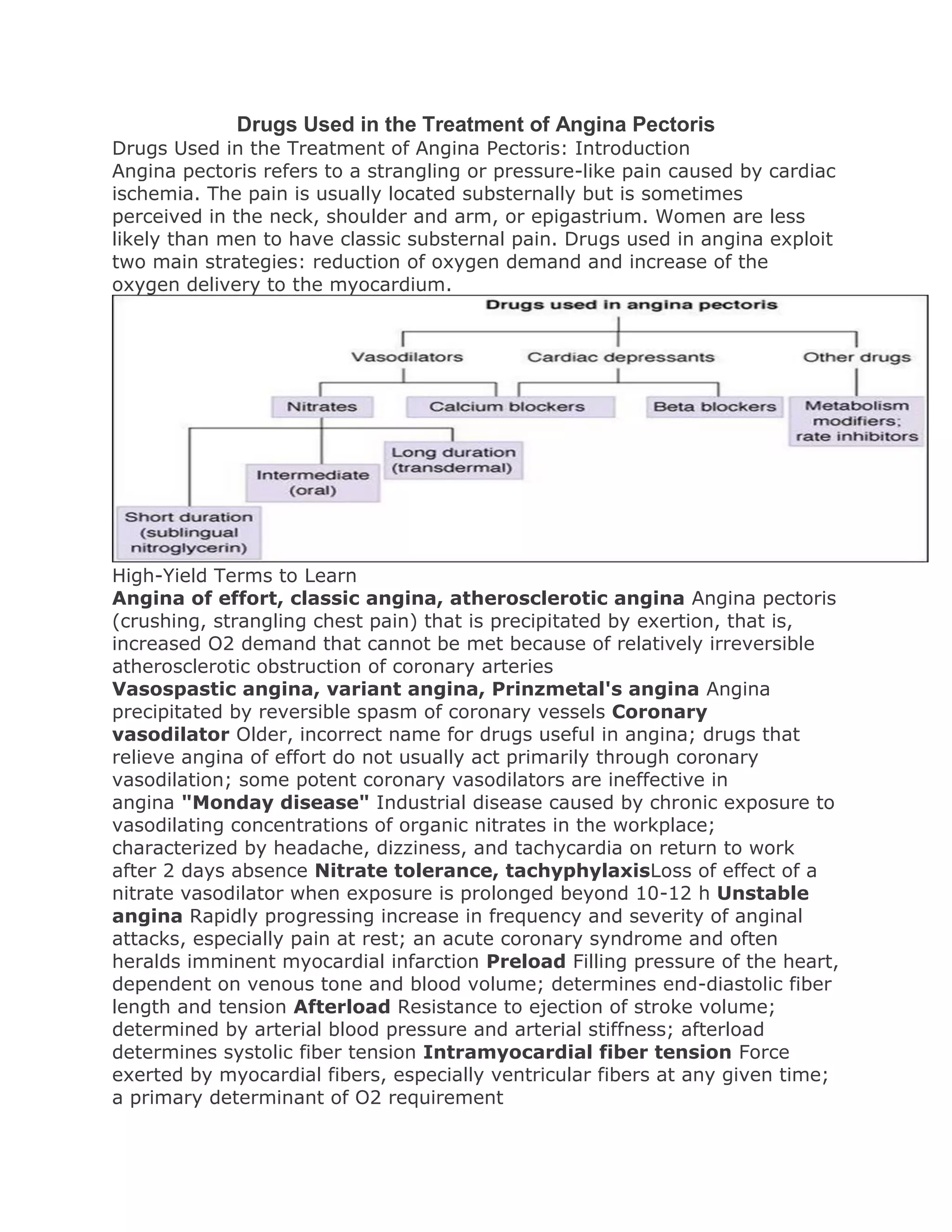 Drugs used in the treatment of angina pectoris | PDF
