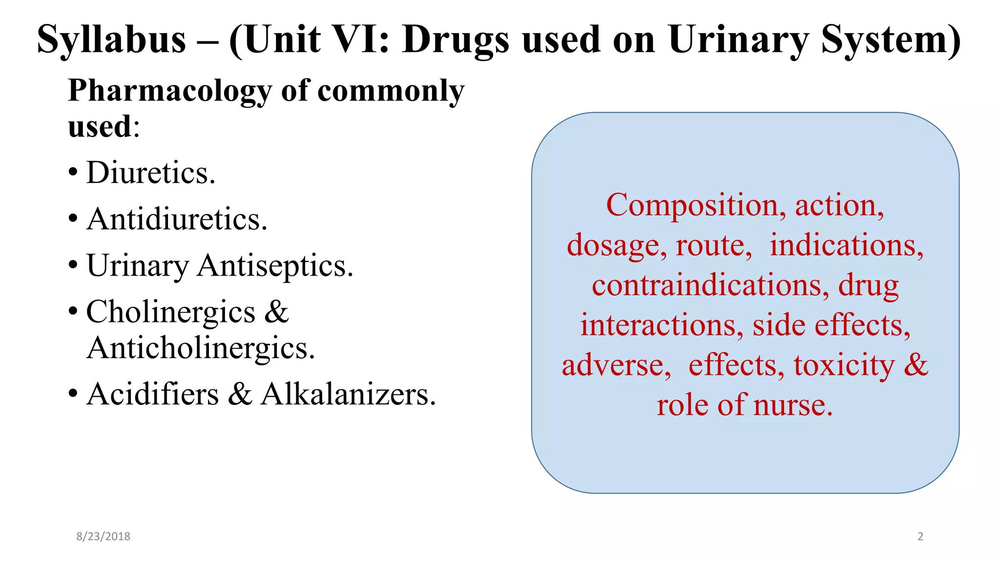Drugs used on urinary system | PPTX