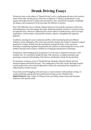 Drunk Driving Essays | PDF