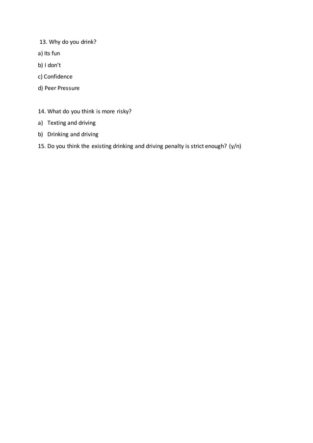 Drunk driving questionnaire | DOCX