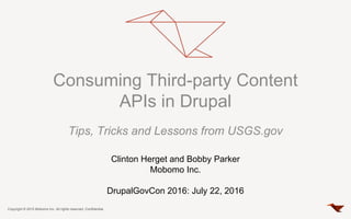 DrupalGovCon 2016: Consuming Third-party APIs in Drupal - Lessons from USGS.gov