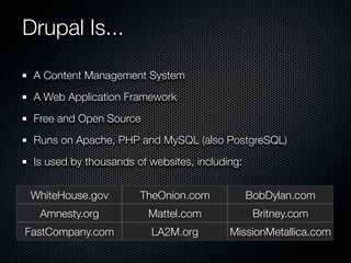 Introduction to Drupal, Wayne Eaker, Nov 11, 09 | PDF | Web Design and HTML | Internet