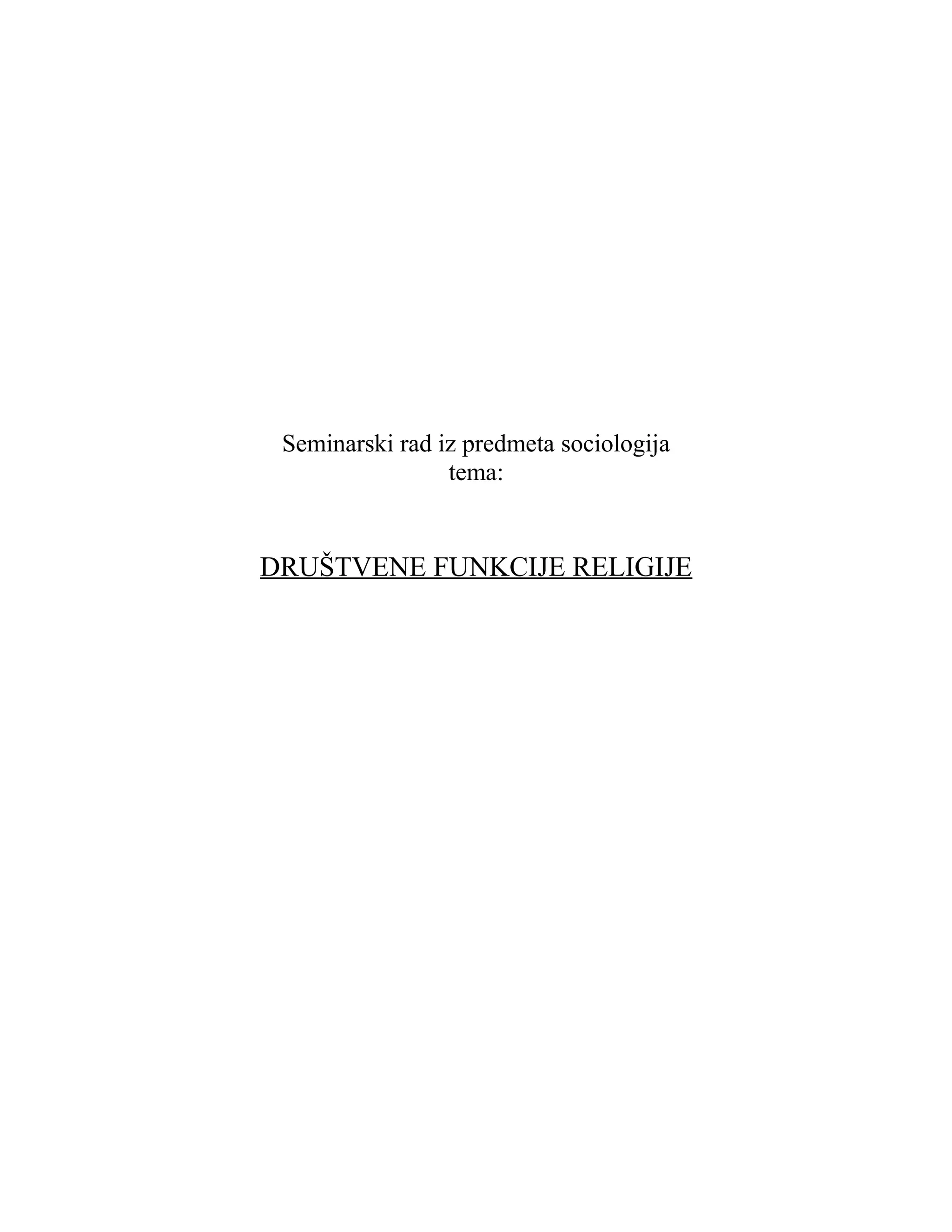 Drustvene funkcije religije | DOC