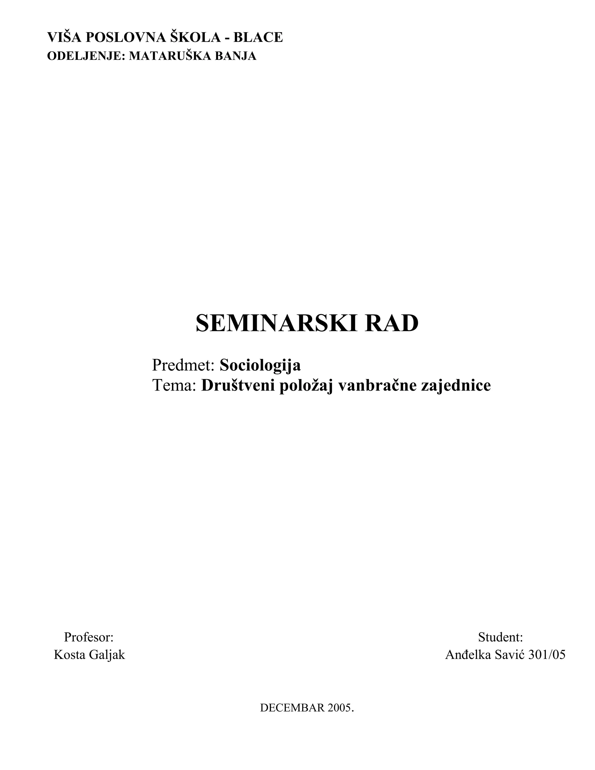 Drustveni polozaj vanbracne zajednice | DOC