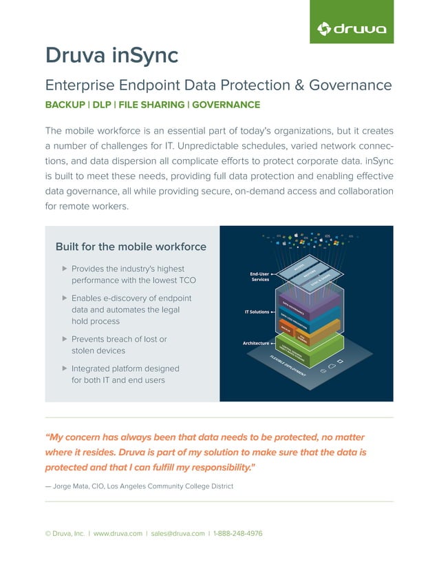Druva inSync: Enterprise Endpoint Data Protection & Governance (Data Sheet) | PDF
