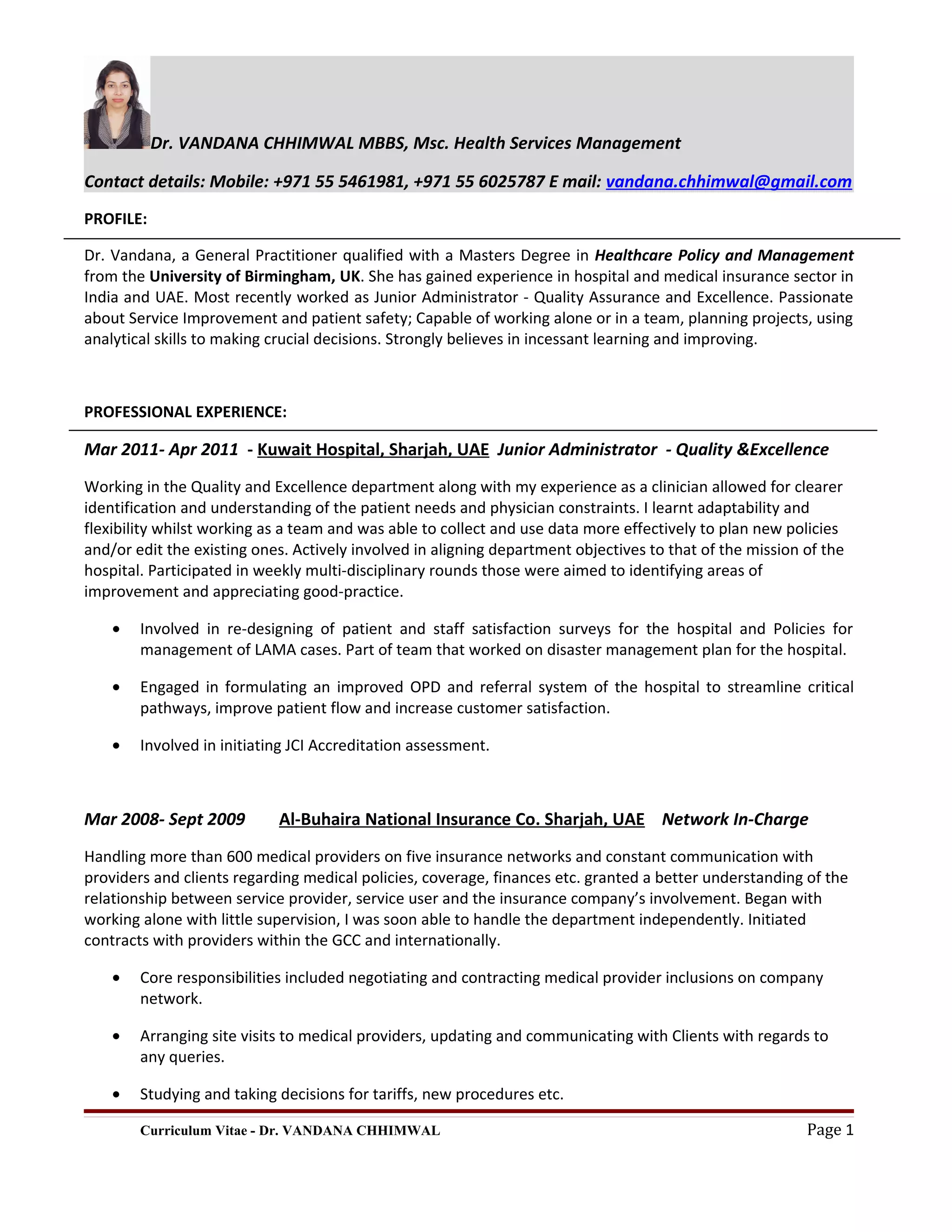 Dr Vandana Resume | DOC