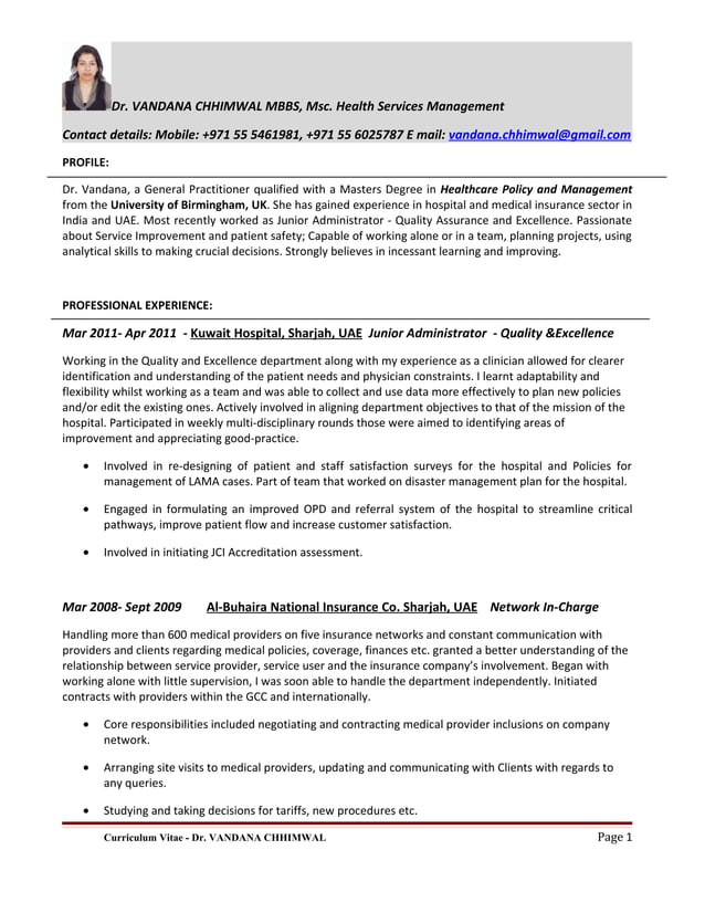 Dr Vandana Resume | DOC