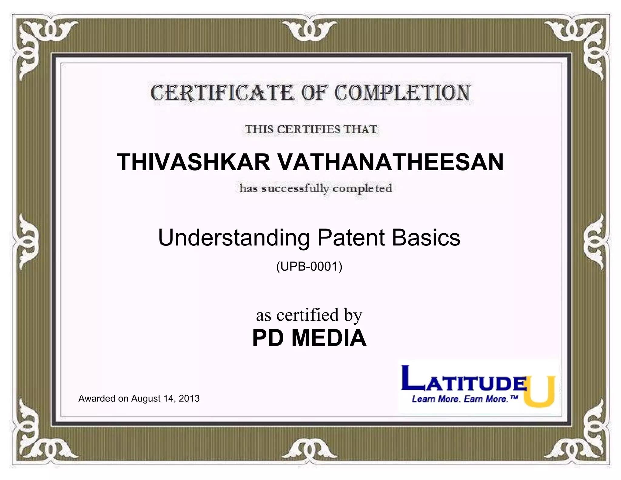 Patent basics certificate | PPT