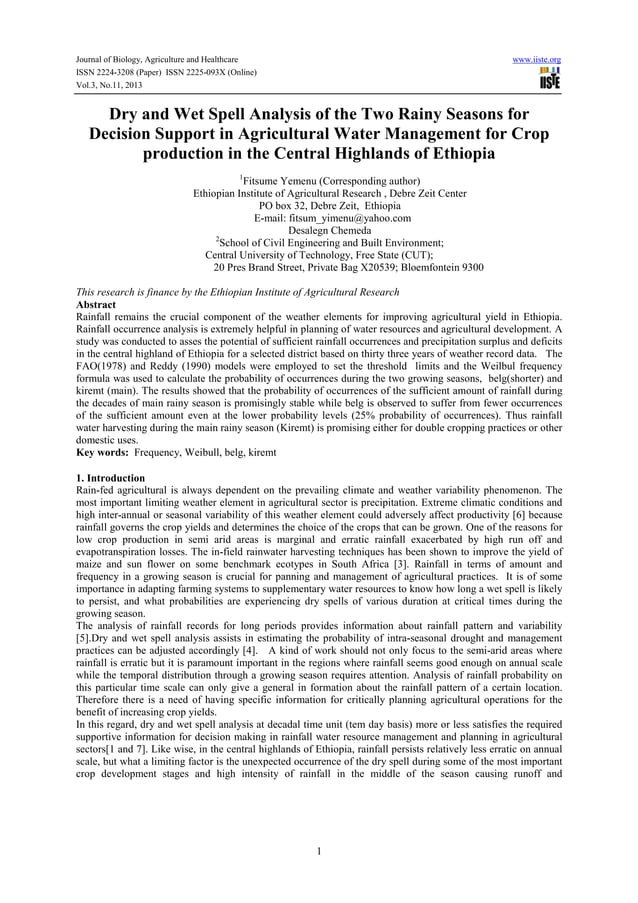 Dry and wet spell analysis of the two rainy seasons for decision ...
