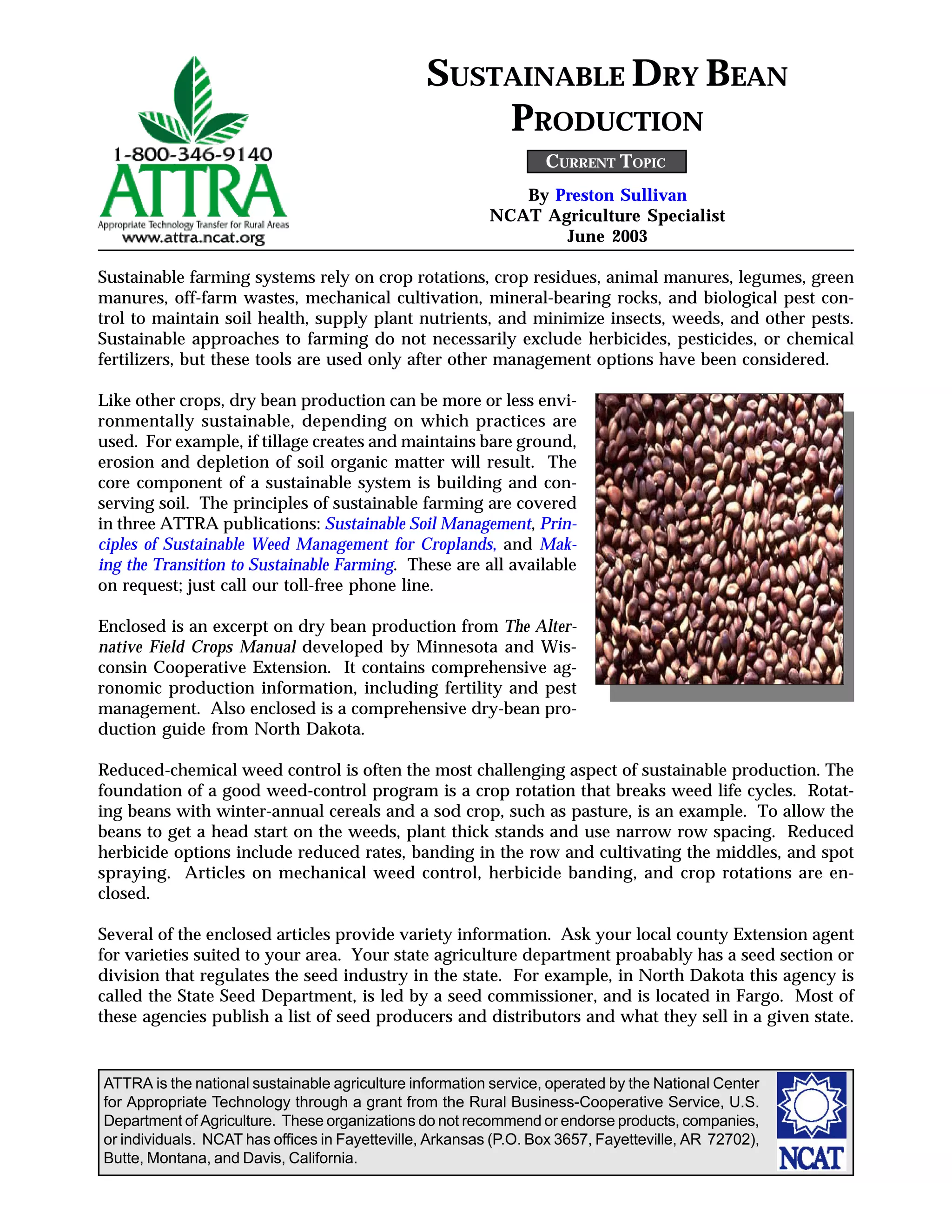 Sustainable Dry Bean Production | PDF