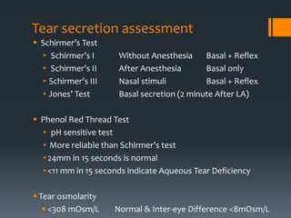 Dry eye evaluation and mx ppt | PPTX
