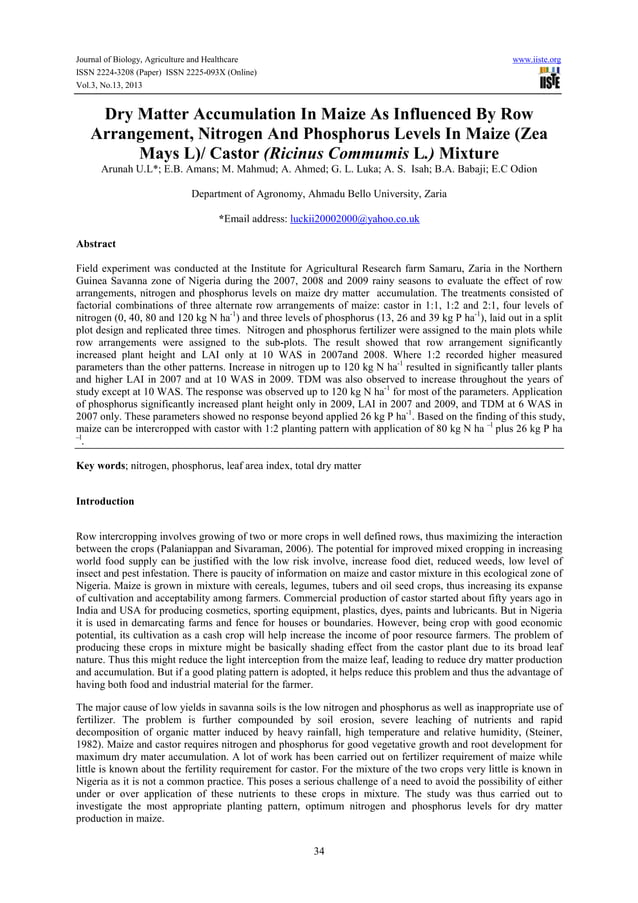 Dry matter accumulation in maize as influenced by row | PDF