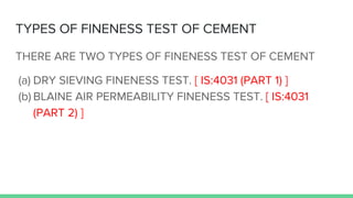 FINENESS TEST OF CEMENT (DRY SIEVING) | PPT