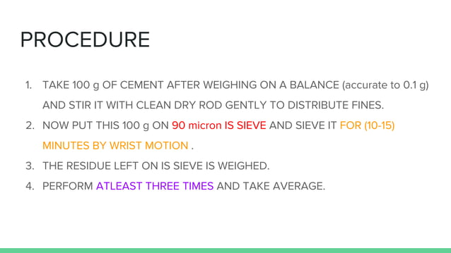 FINENESS TEST OF CEMENT (DRY SIEVING) | PPT