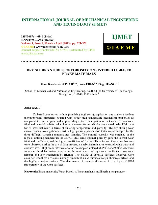 Dry sliding studies of porosity on sintered cu based brake materials
