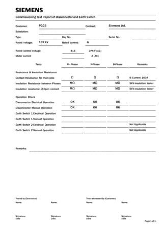 Simple Disconnector Switch (DS) Testing for Switchyard Equipment | DOCX