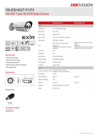 Hikvision DS-2CE16C2T-IT3 TVI 720P 2.8 mm Sabit Lensli IR Bullet Kamera | PDF