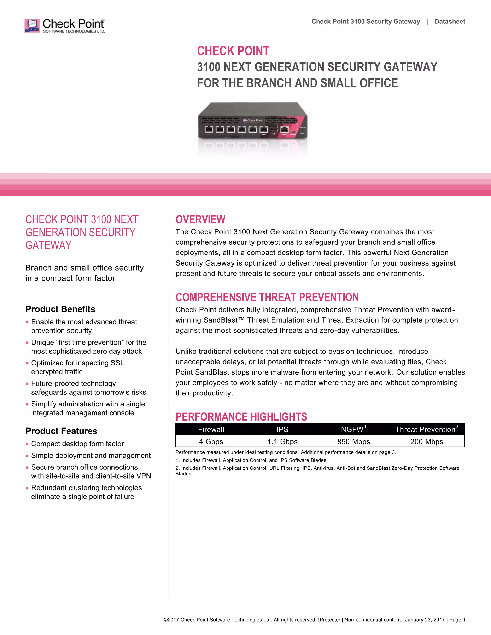 CHECK POINT 3100 NEXT GENERATION SECURITY GATEWAY FOR THE BRANCH AND ...