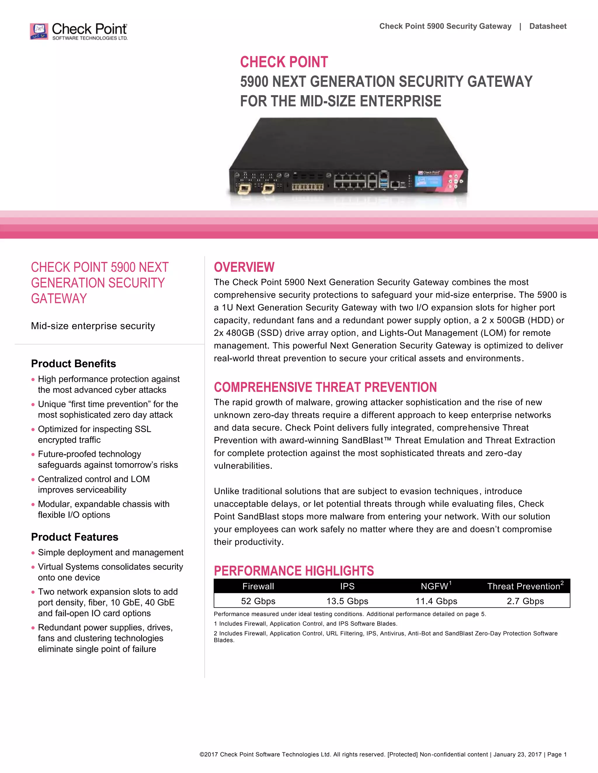 CHECK POINT 5900 NEXT GENERATION SECURITY GATEWAY FOR THE MID-SIZE ...