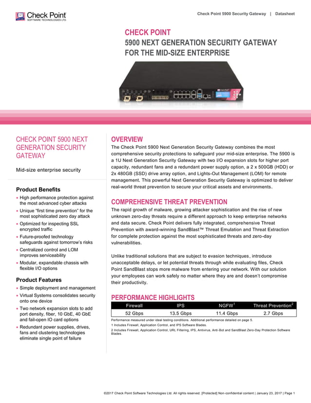 CHECK POINT 5900 NEXT GENERATION SECURITY GATEWAY FOR THE MID-SIZE ...