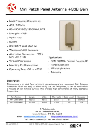 RF Solutions Mini Patch Panel Antenna | PDF