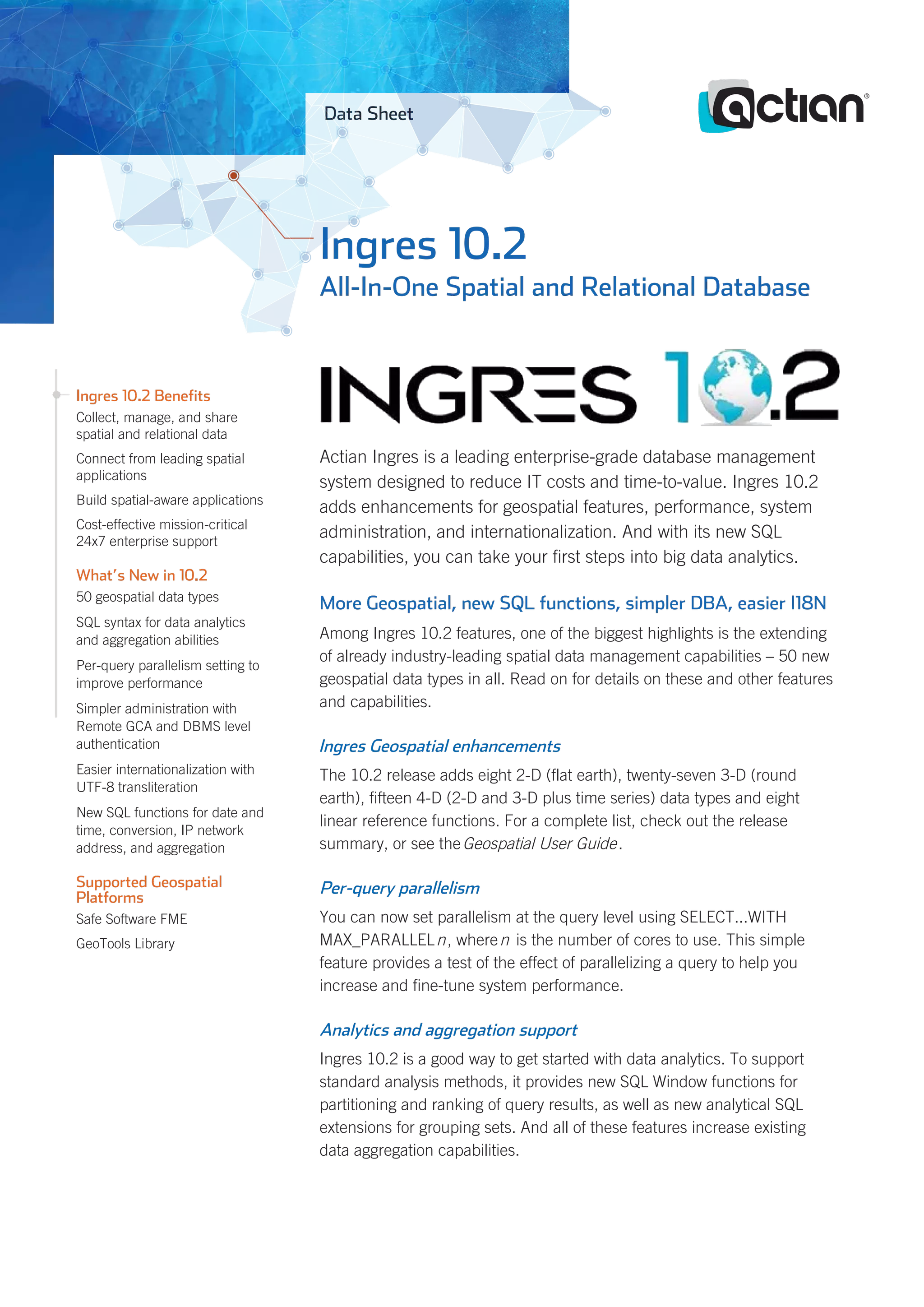 Actian Ingres10.2 Datasheet | PDF