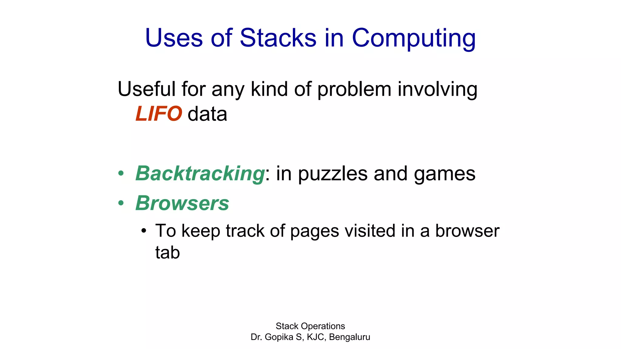 Data Structures Stack Operations Pptx Programming Languages Computing