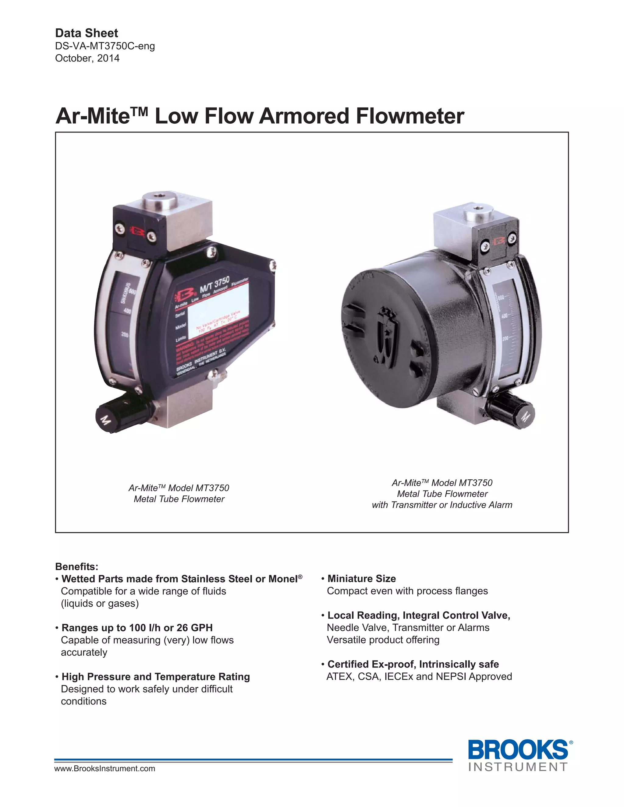 Brooks Ar-Mite Low Flow Armored Flowmeter | PDF