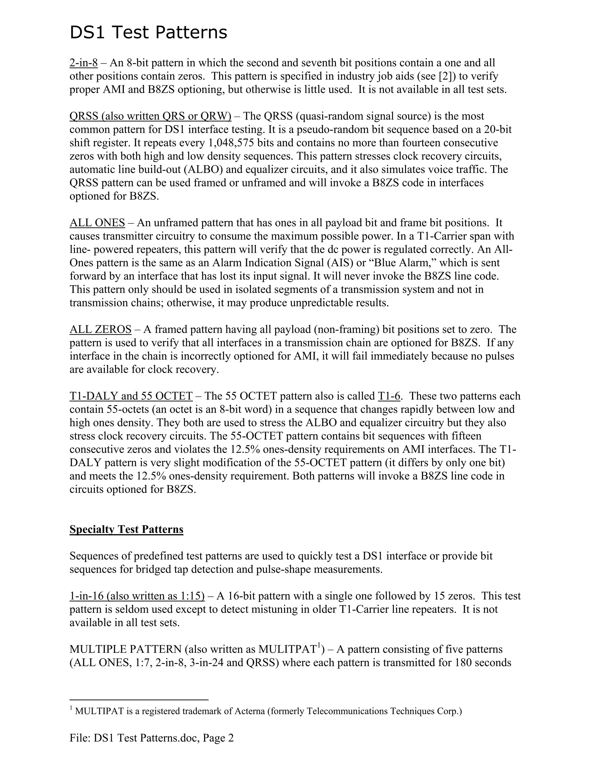 Ds1 test patterns | PDF